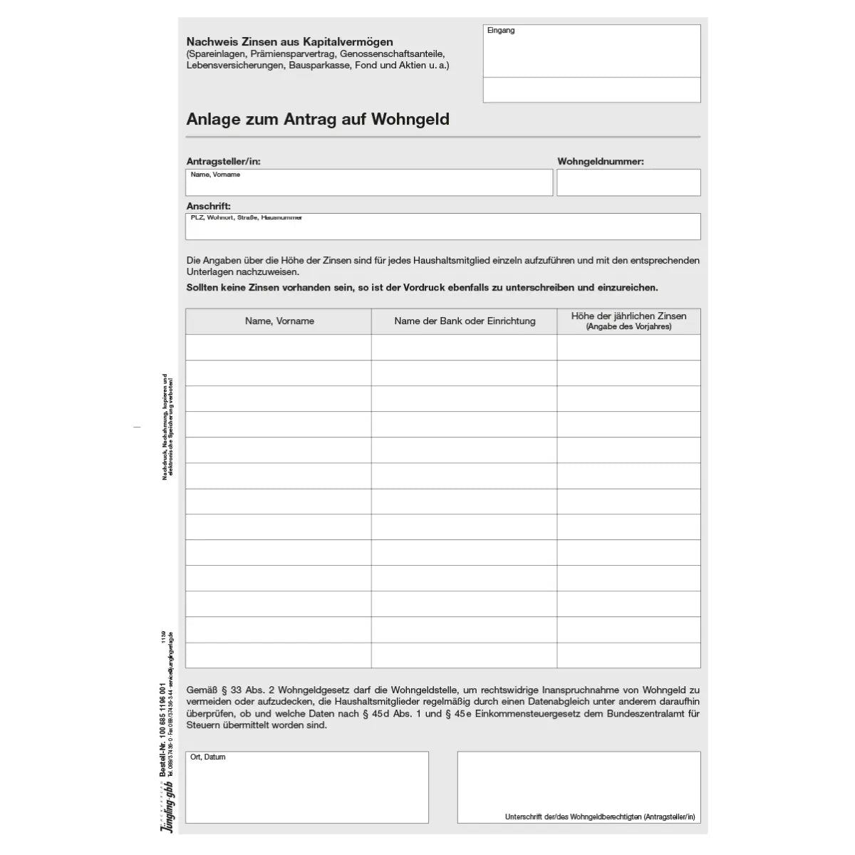 Anlage zum Antrag Wohngeld, Nachweis ZinsenA4 – Kommondo GmbH