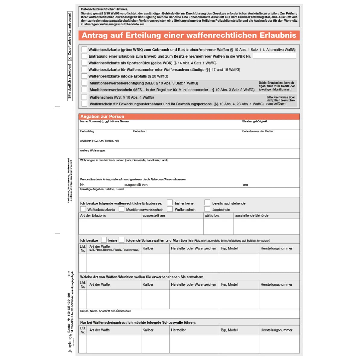 Antrag auf Erteilung einer Erlaubnis nach dem Waffengesetz | 266119-003 – Kommondo GmbH