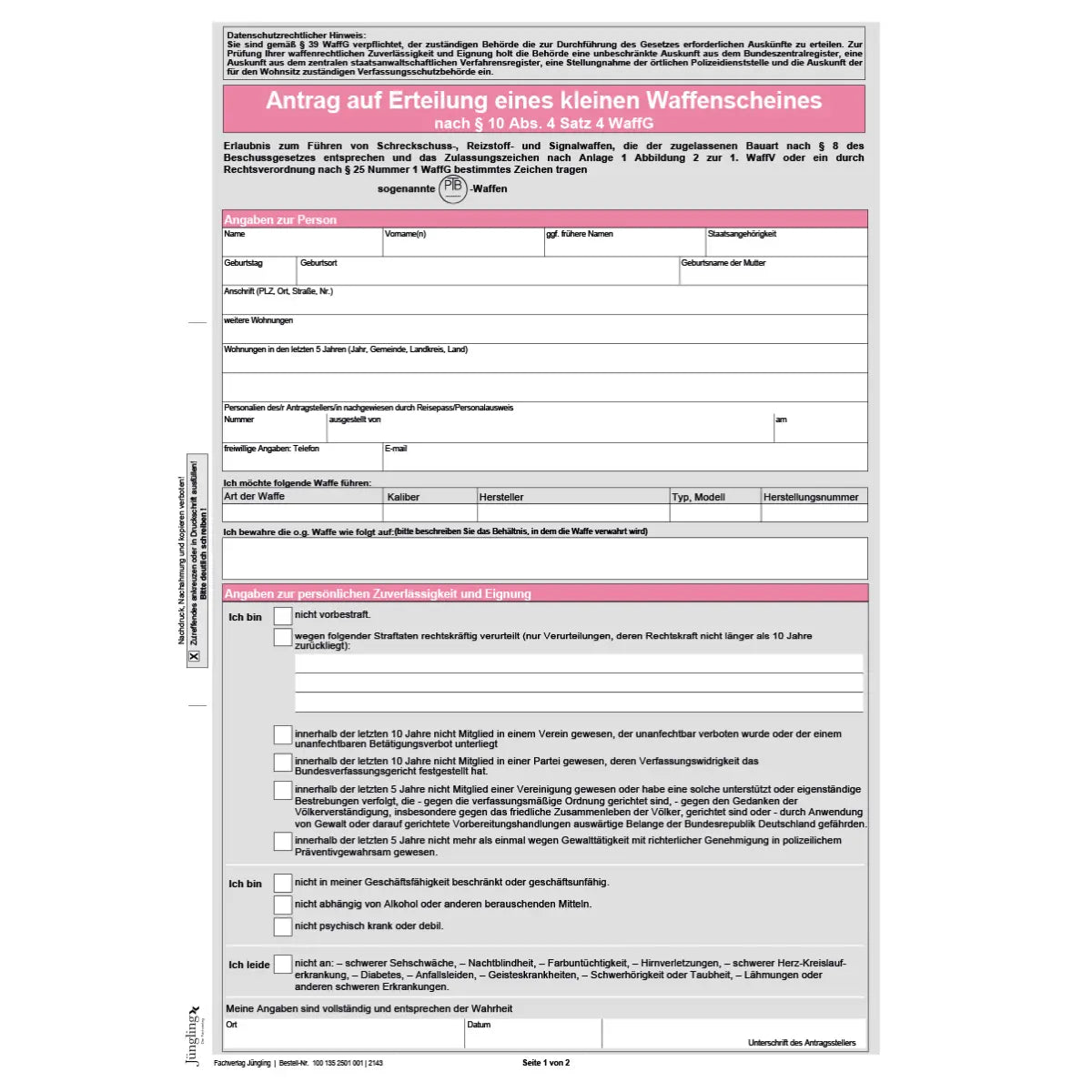 Antrag auf Erteilung einer Erlaubnis nach dem Waffengesetz (kleiner Wa – Kommondo GmbH