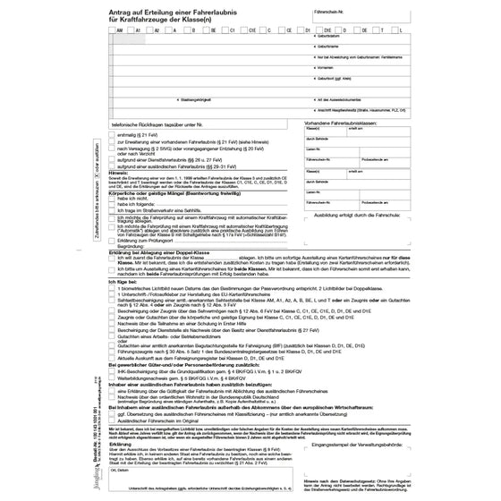 Antrag auf Erteilung einer Fahrerlaubnis, A4, 4-seitig – Kommondo GmbH