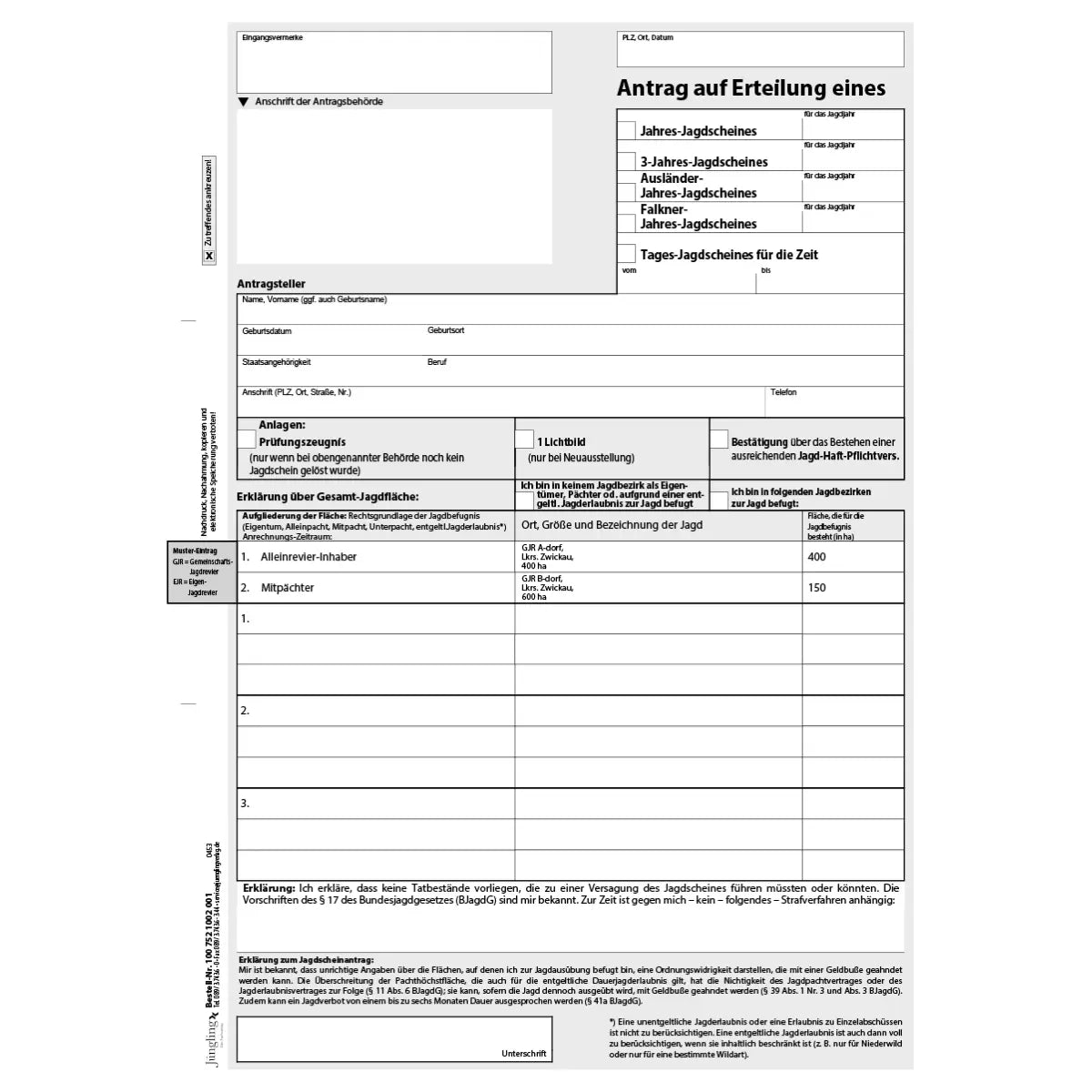 Antrag auf Erteilung eines Jagdscheins, A4 – Kommondo GmbH