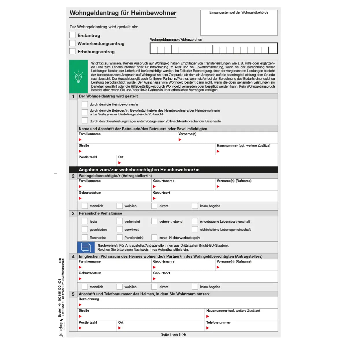 Antrag auf Gewährung von Wohngeld für Heimbewohner 266700-009 ...