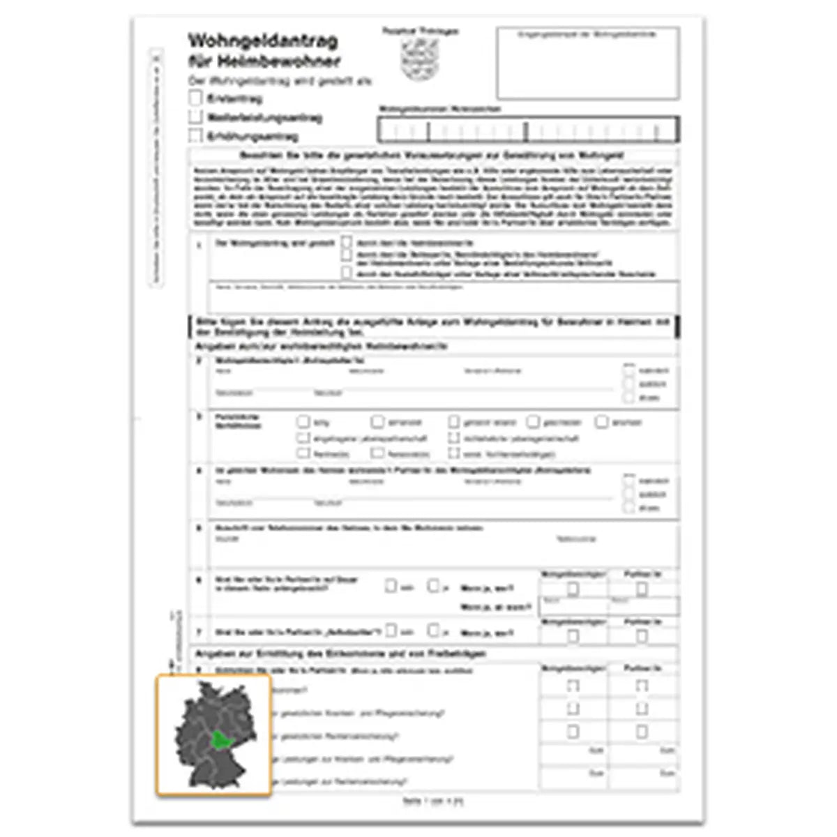 Antrag auf Gewährung von Wohngeld für Heimbewohner Thüringen, A4 4-sei ...