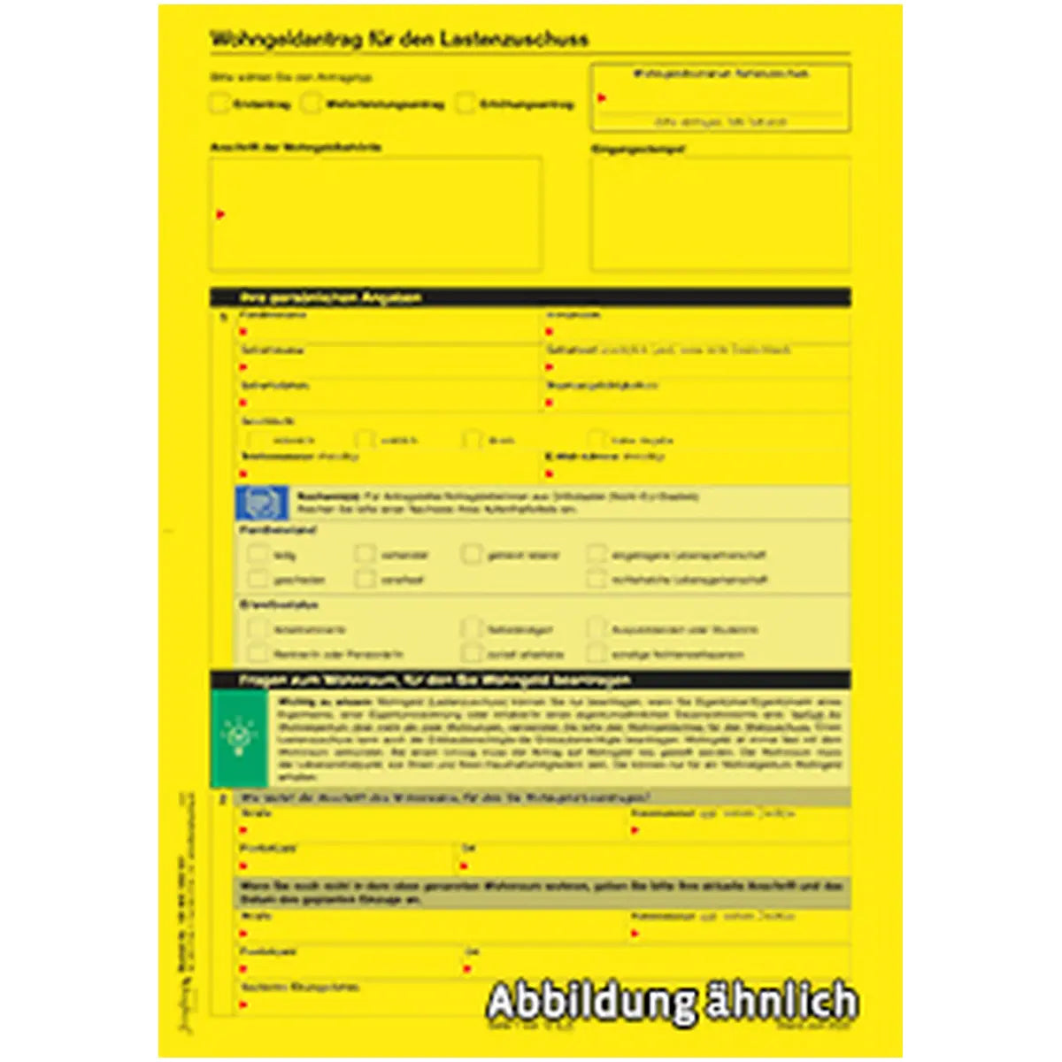 Antrag auf Wohngeld - Lastenzuschuss, A4 12-seitig, gelb – Kommondo GmbH