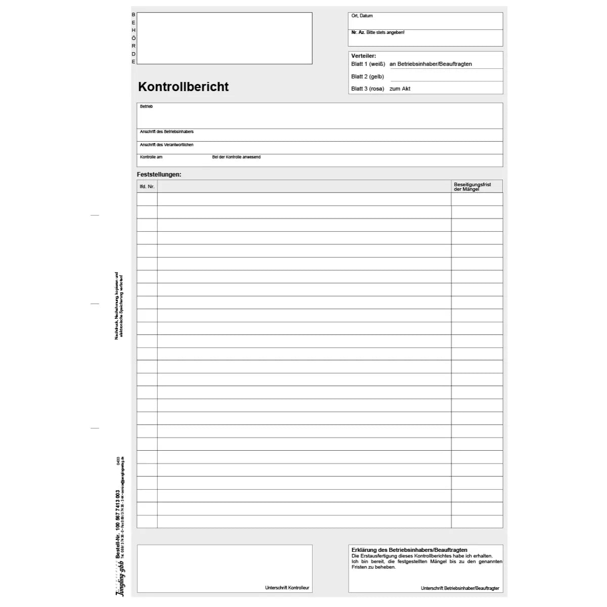 Kontrollbericht Lebensmittelüberwachung A4 3fach 266194-003 | Kommondo ...