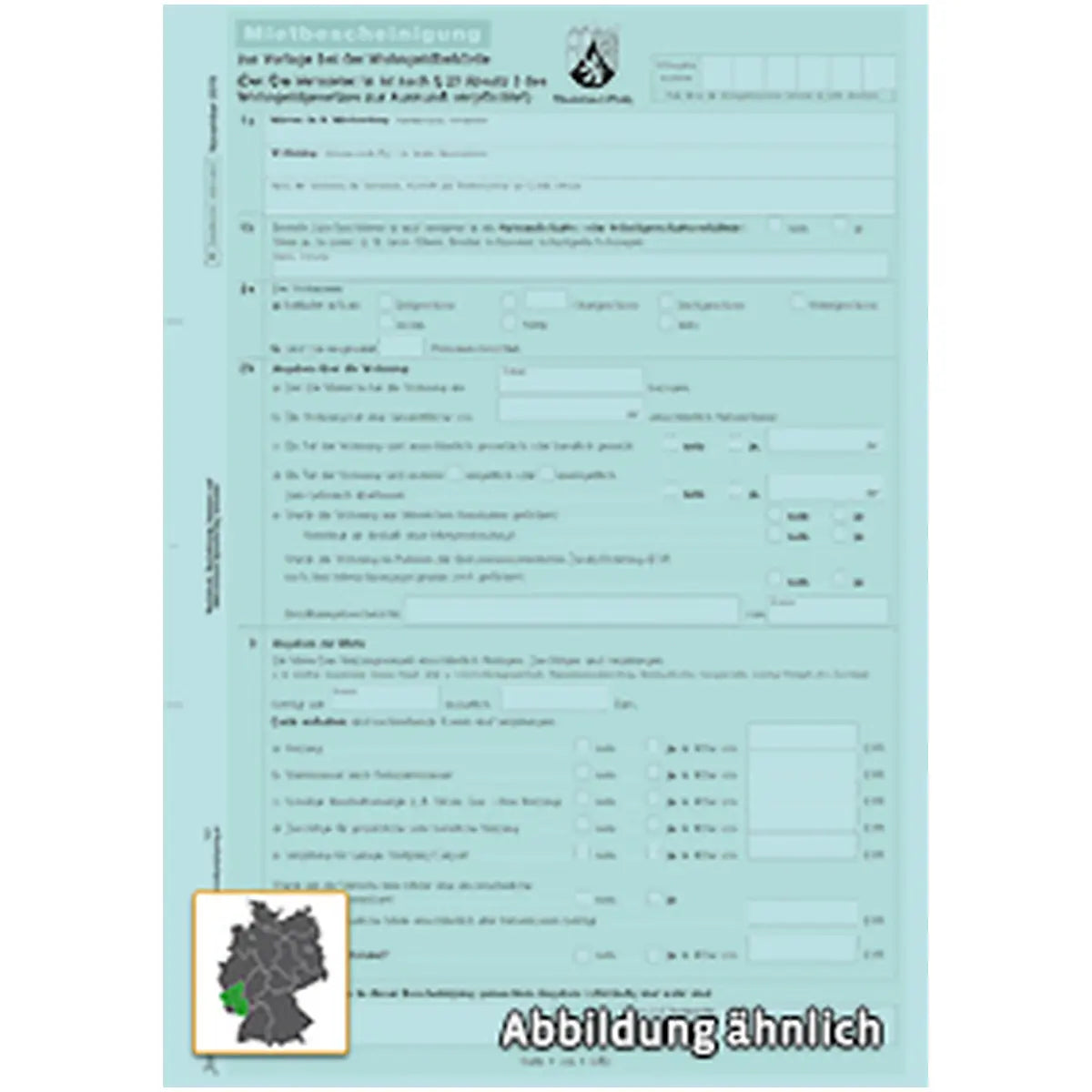 Mietbescheinigung, A4 blau – Kommondo GmbH